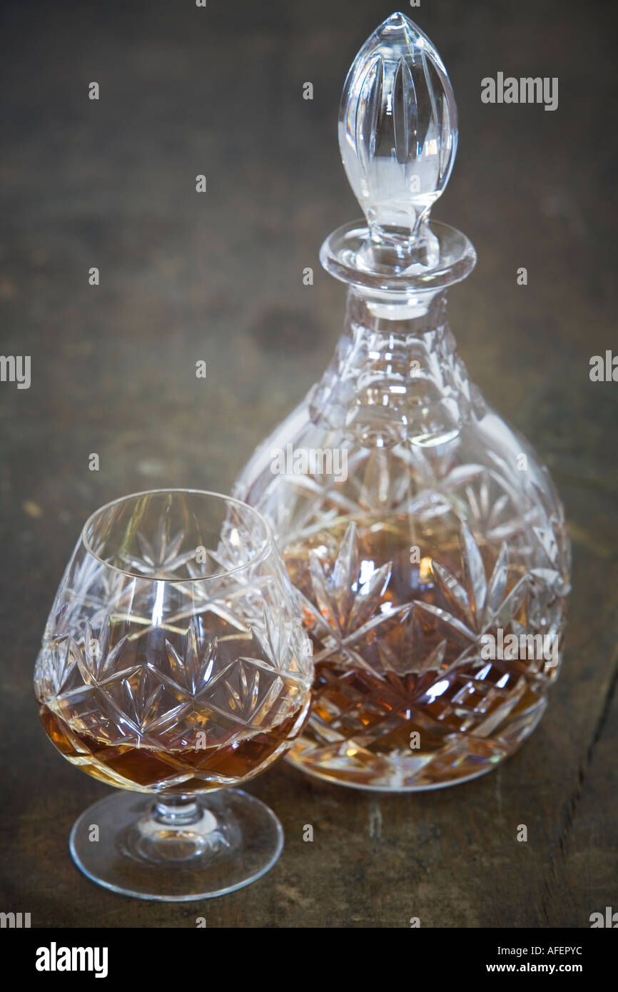 Brandy glass and decanter Stock Photo - Alamy