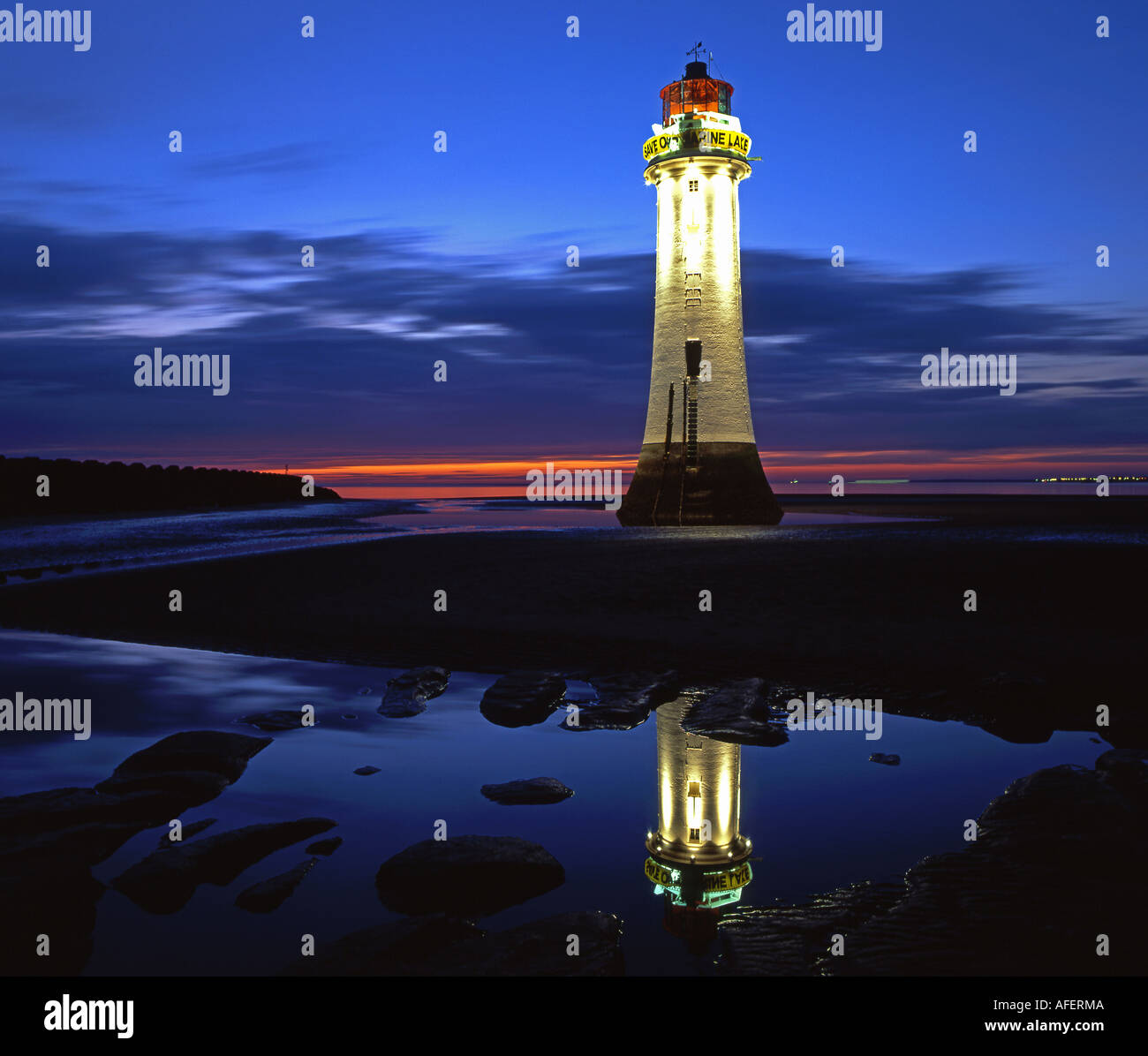 Perch Rock Lighthouse at Twilight New Brighton The Wirral Merseyside ...