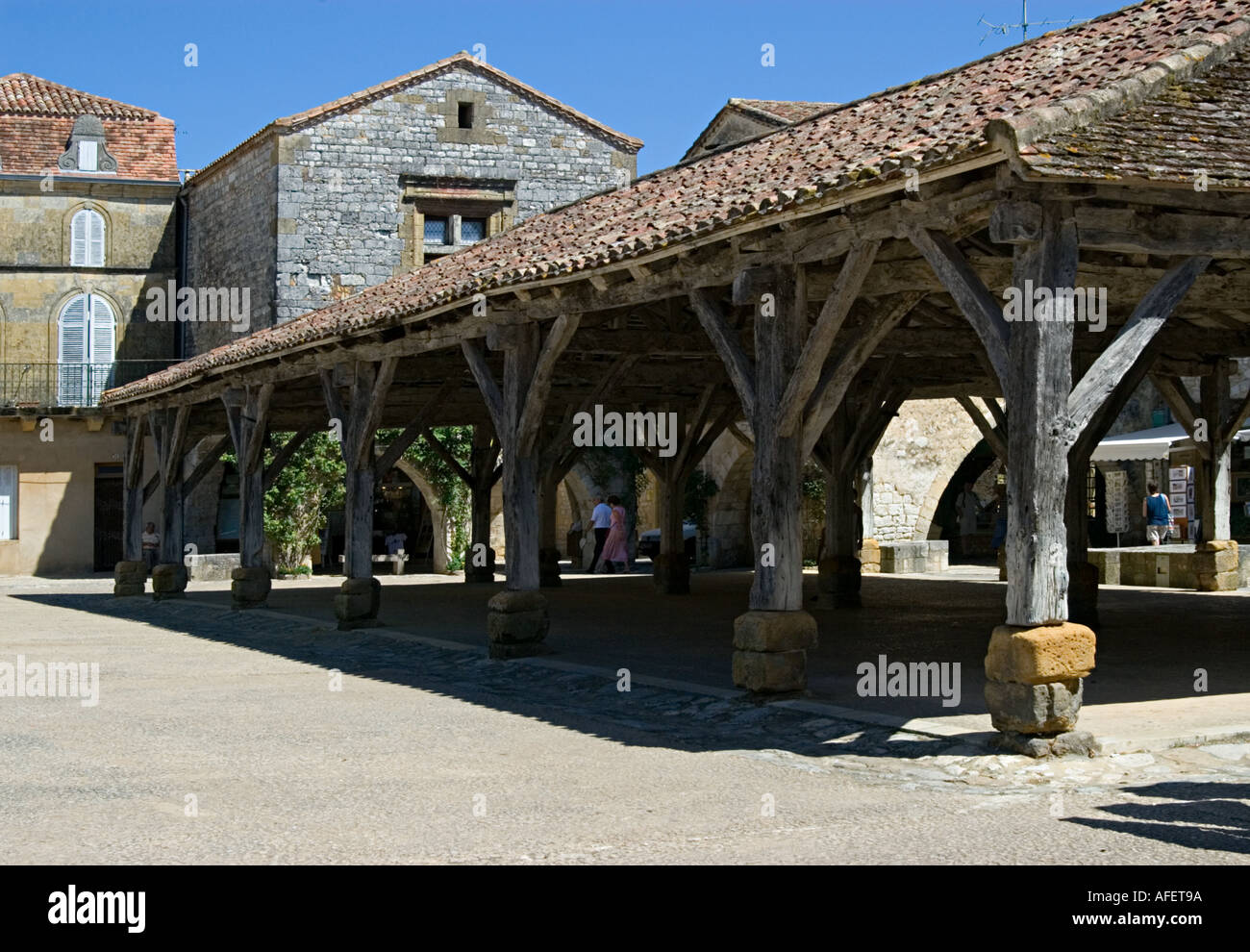 Medieval market hall of the bastide village of Monpazier Dordogne 2005 ...