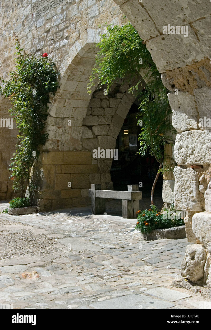 Medieval archway in the bastide village of Monpazier France 2005 Stock ...