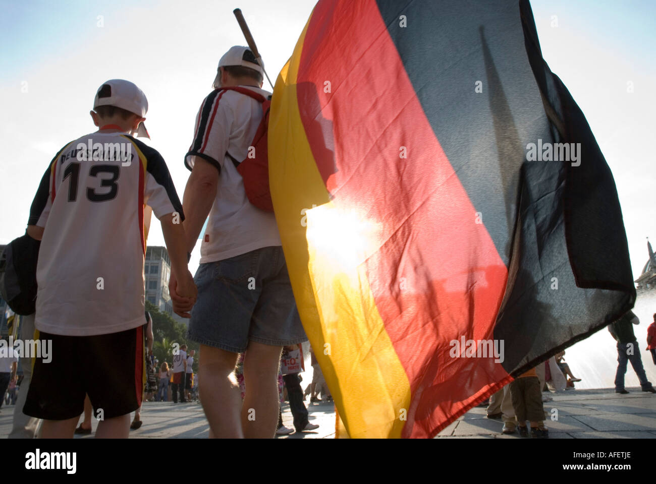 A german father and son in Munich with a german flag after Germanys 2 0 ...