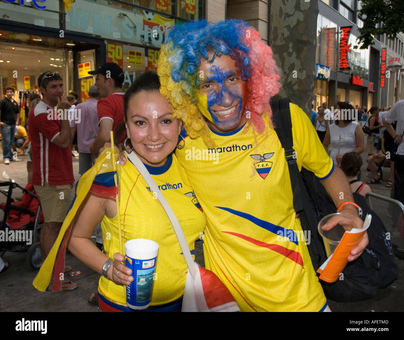 Two Ecuador fans photographed in Stuttgart Stock Photo - Alamy