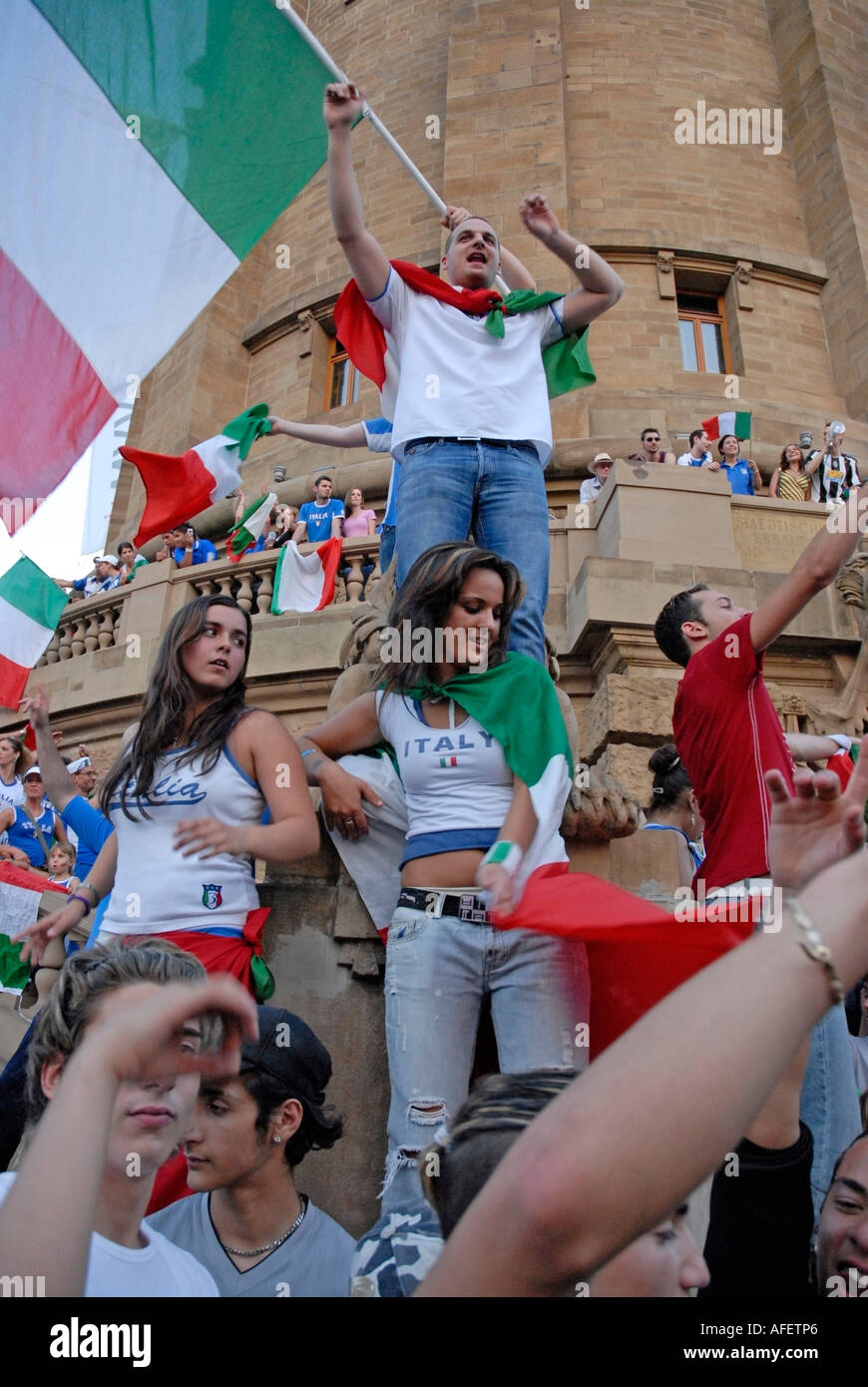 Italian fans in Mannheim Germany celebrating their win over Australia ...