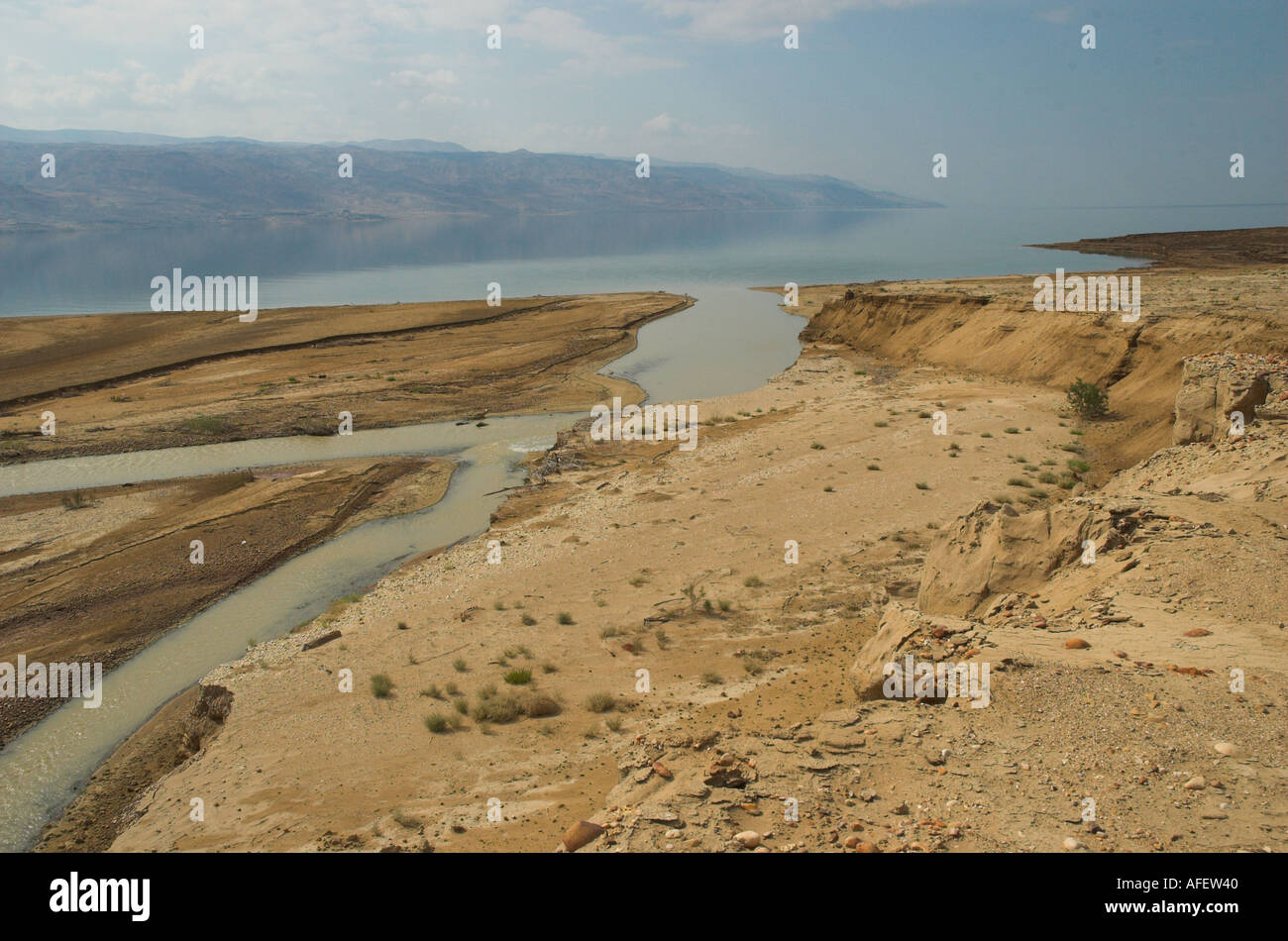 Israel Dead Sea Jordan river mouth view with twikling river in frgd ...