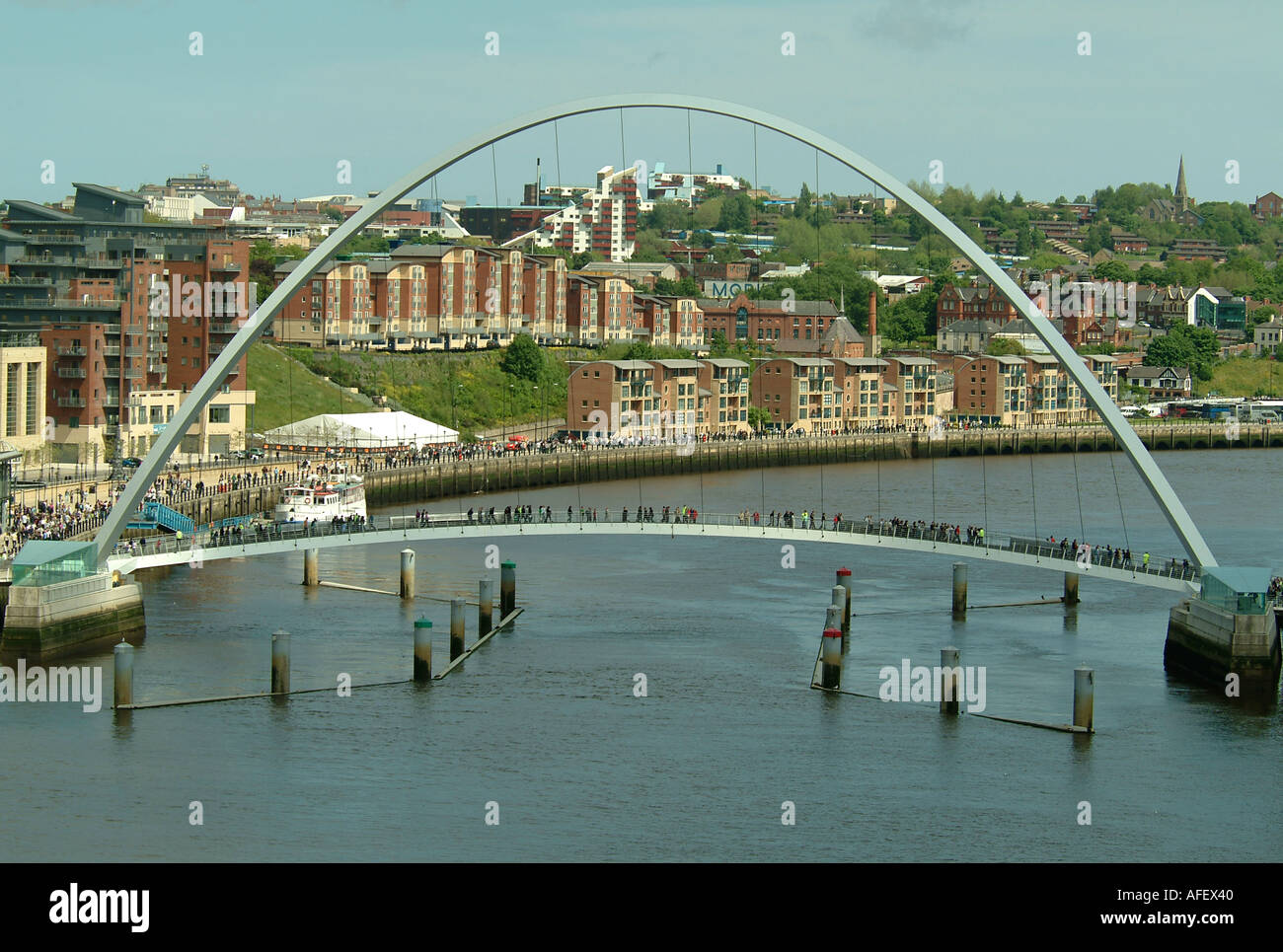 Millennium Bridge over the river Tyne Newcastle Gateshead Tyne and Wear ...