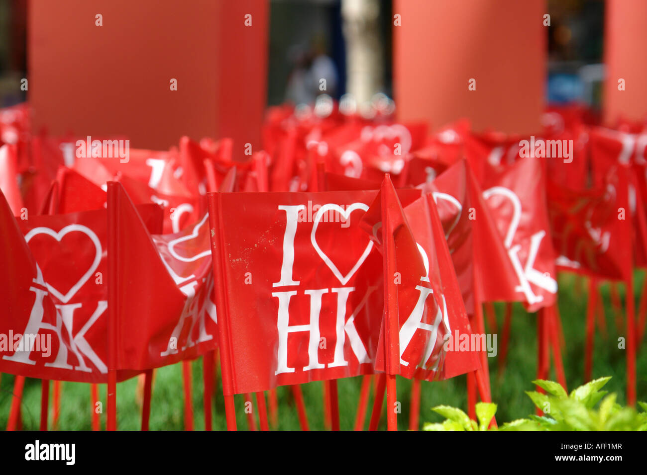 Red signs of I love Hong Kong Stock Photo - Alamy