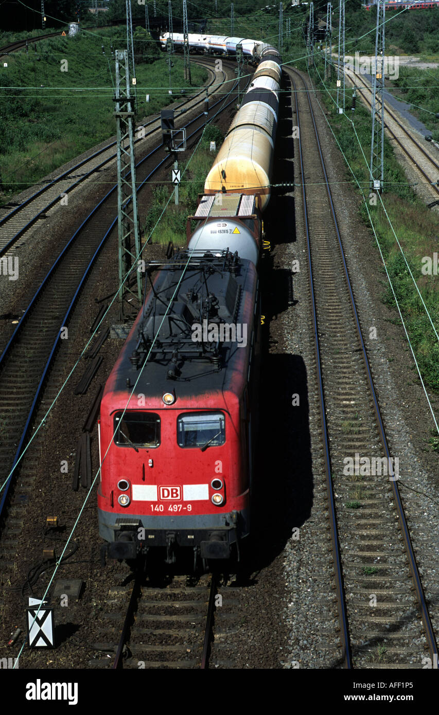 German Railways frieght train loaded with fuel tanks heading south from ...