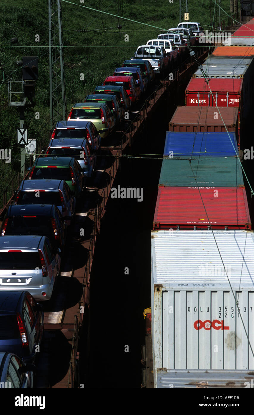 Freight trains, operating on the Trans European Network outside Cologne ...