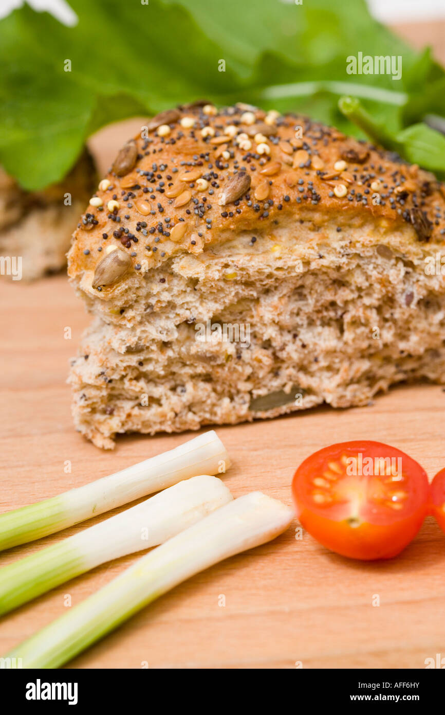 Seeded bread with salad Stock Photo - Alamy