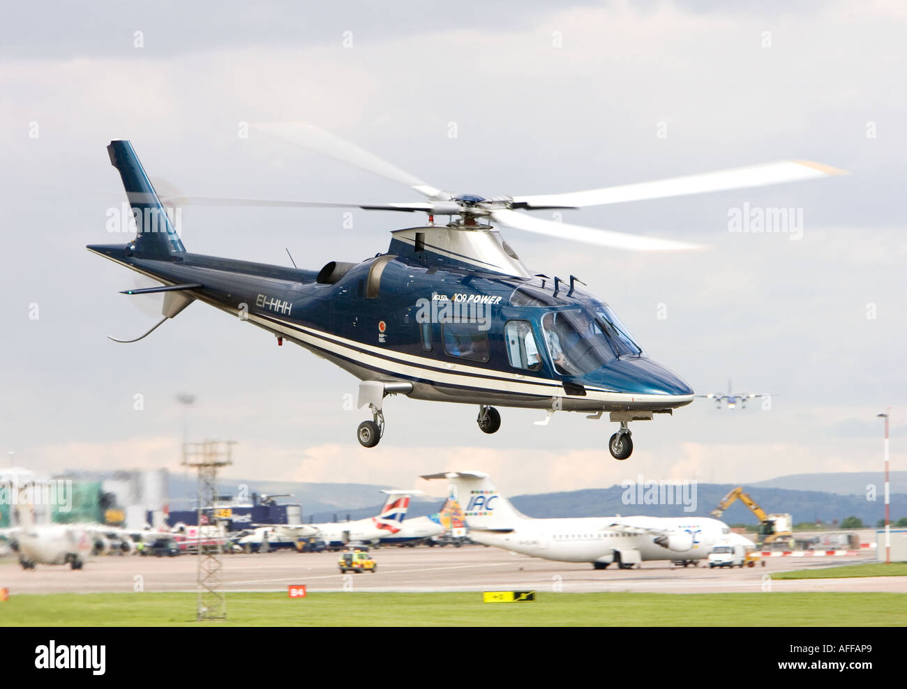 Helicopter at MAN Manchester Stock Photo - Alamy