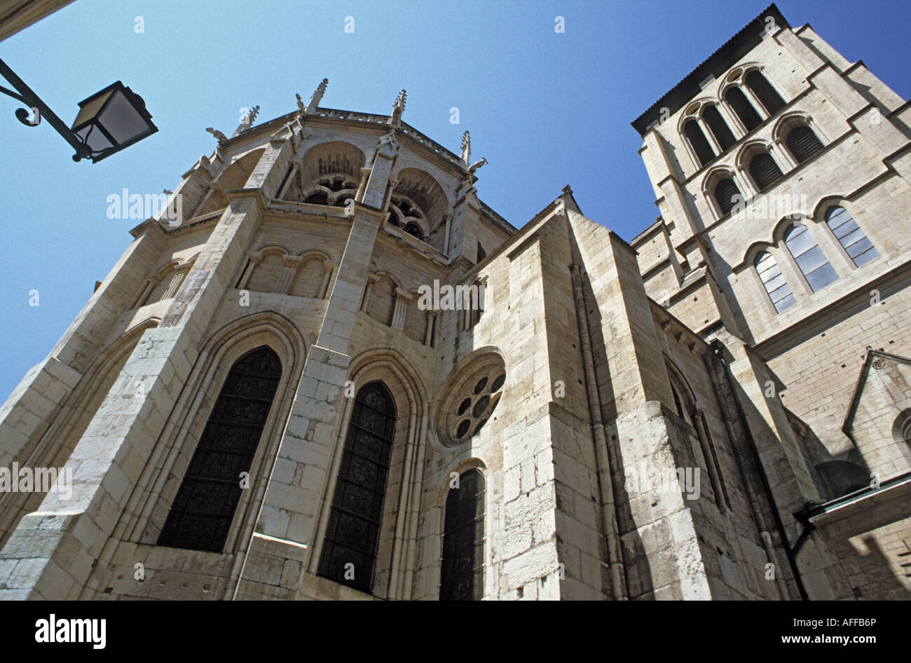 Cathedral Notre Dame de Fourviere Lyon France detail, arched windows ...