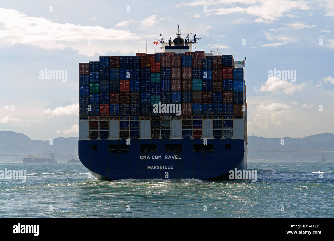 Container ship with full containers on board Hong Kong China Stock ...