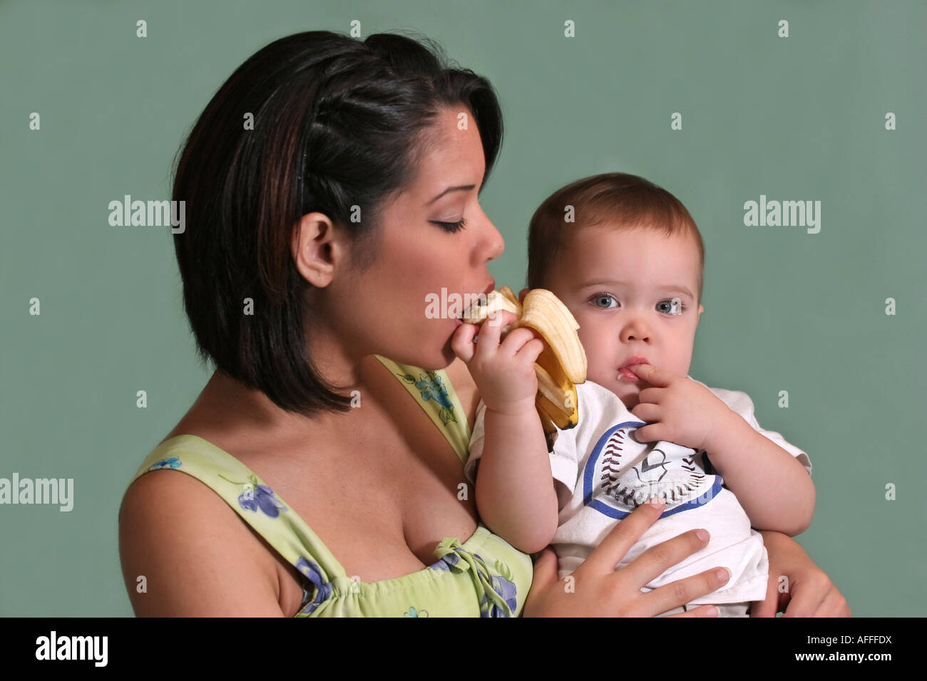 Adult woman studio shot beauty lady female toddler boy kid child son and love family human ...