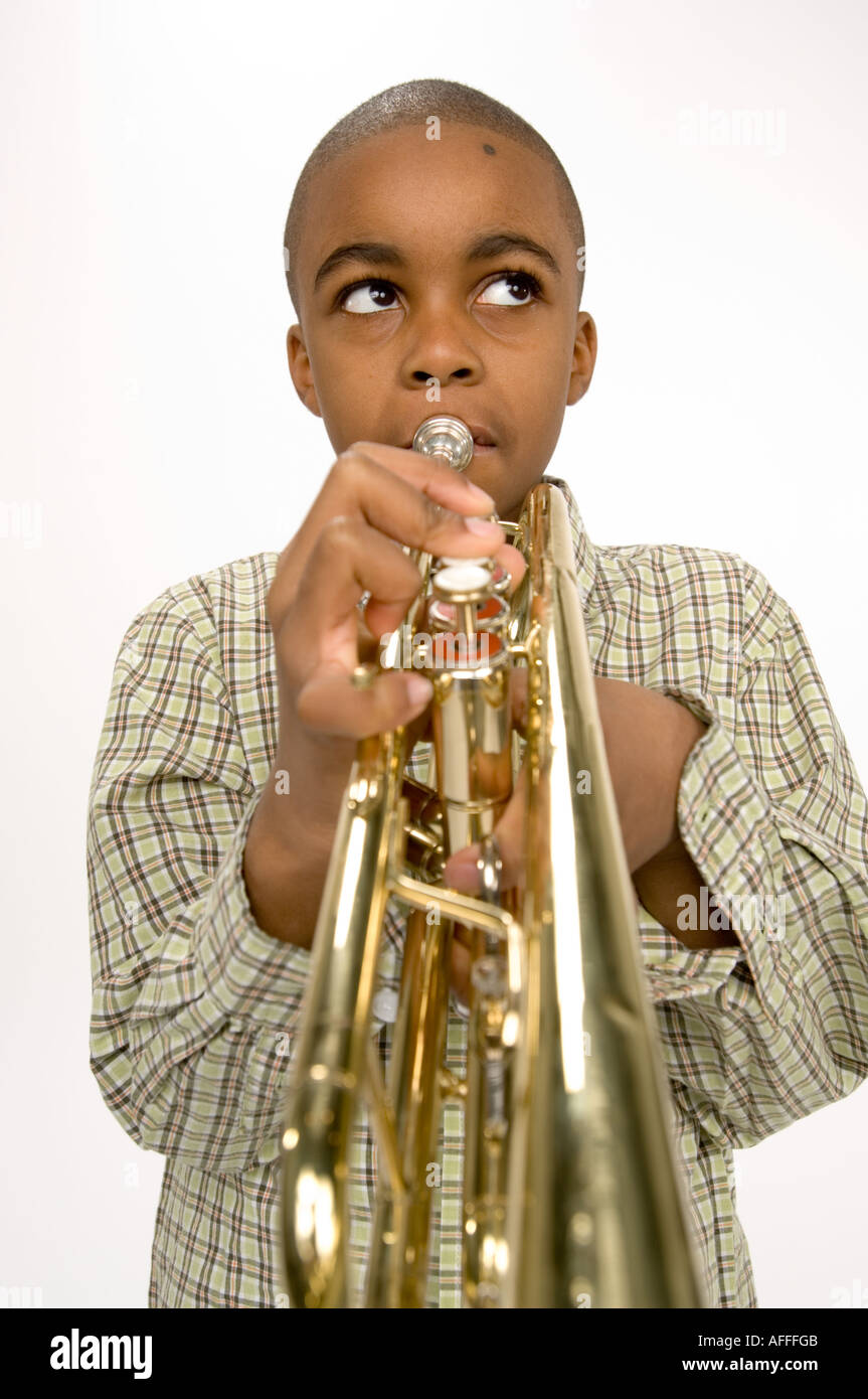 Boy Playing Trumpet Stock Photo - Alamy