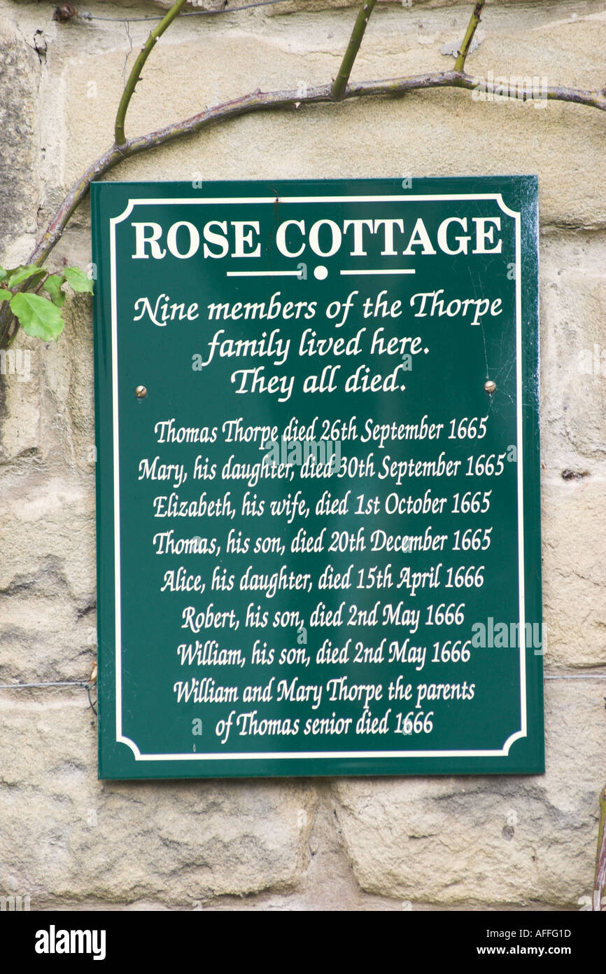 Plaque about the Thorpe family who died durring the plague in Eyam ...