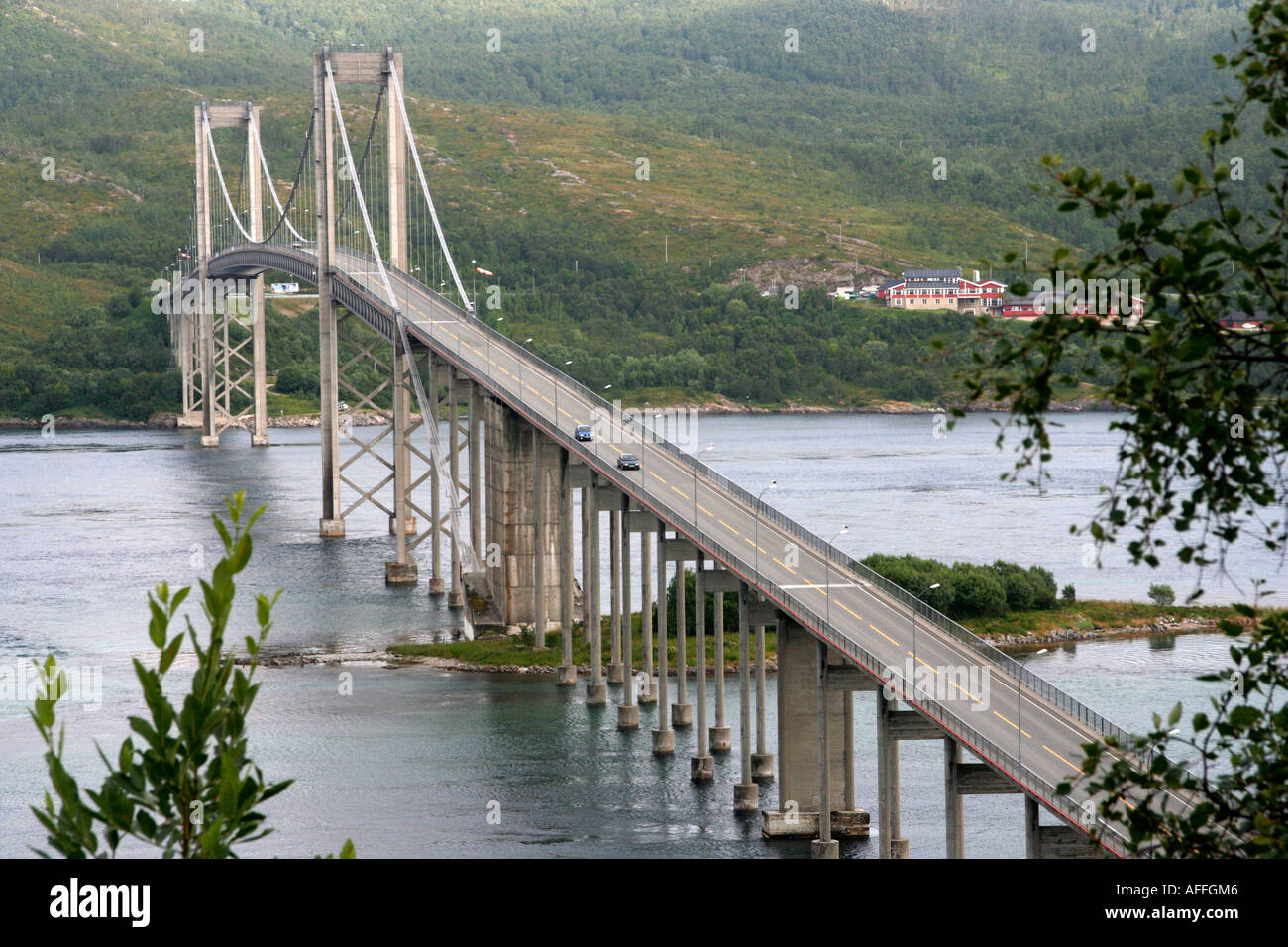 suspension bridge between islands typical norwegian bridge structure ...