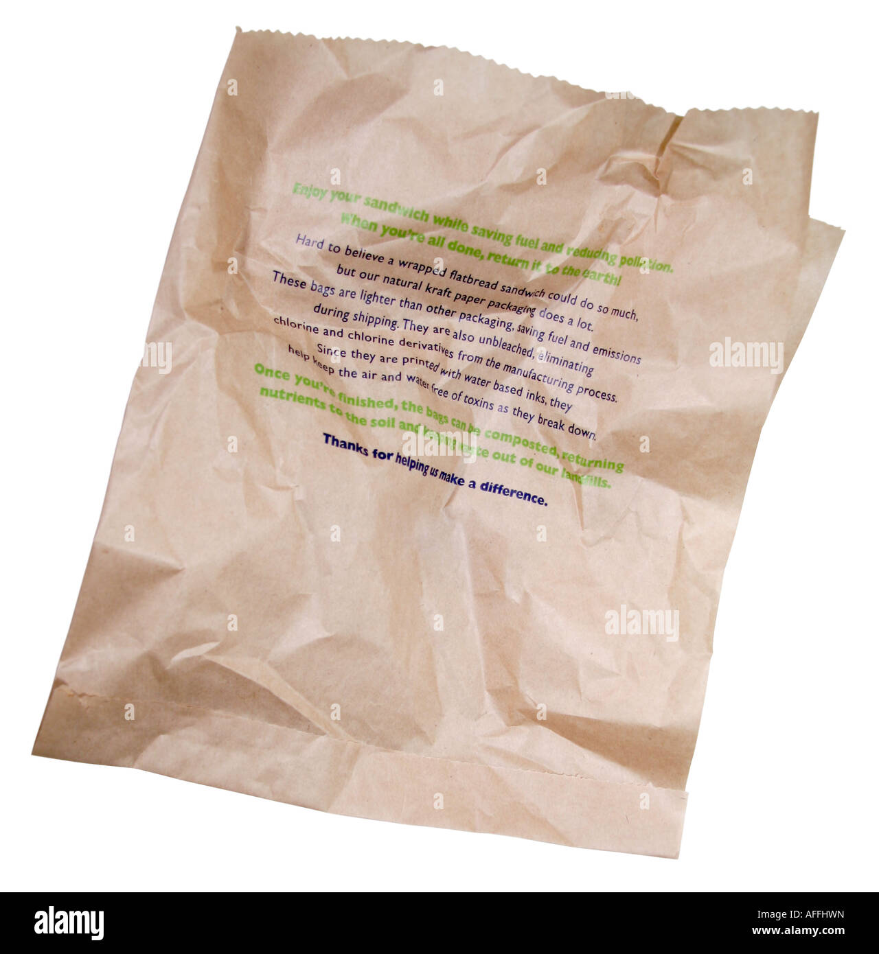 Unbleached green brown paper from a fast food restaurant Stock Photo ...