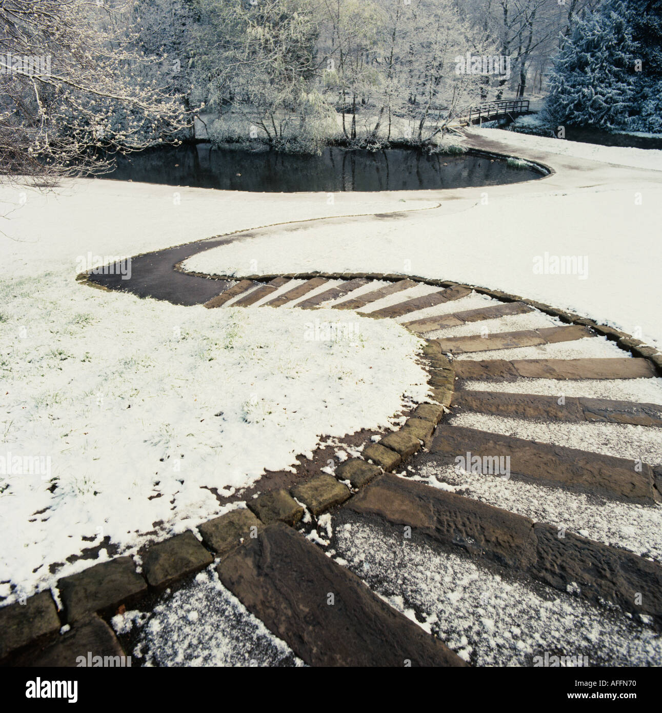 Cheshire Stockport Bramhall Bramall Hall Bramhall Park steps in winter ...