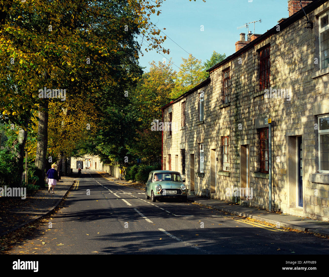 Cheshire Stockport Compstall terraced stone built houses Stock Photo ...