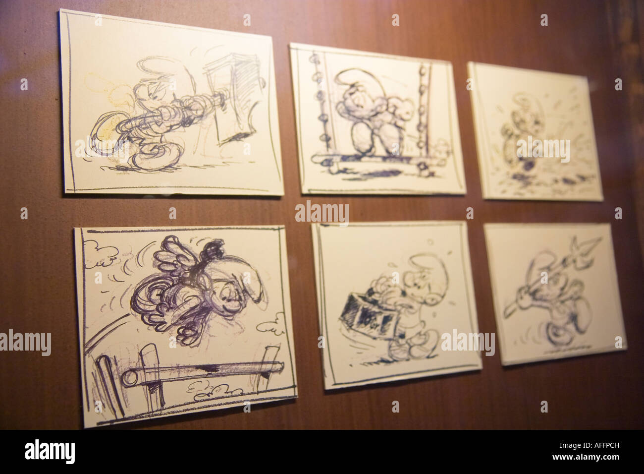 Some of the original sketches of the Smurfs at the Belgian Centre of ...