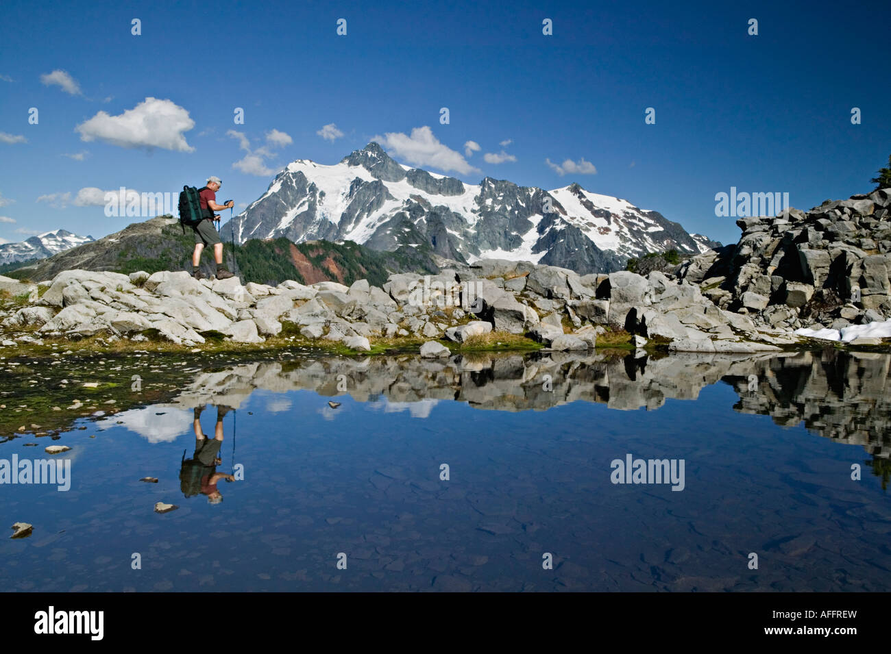 Hiker in North cascades Stock Photo - Alamy