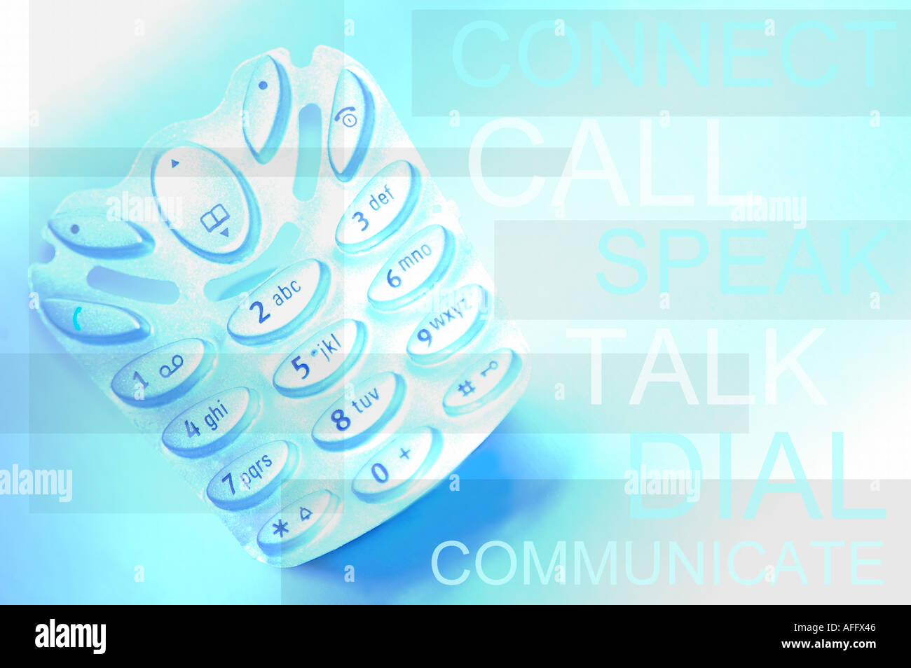 A Blue torquoise mobile phone handset keypad communications conceptual ...