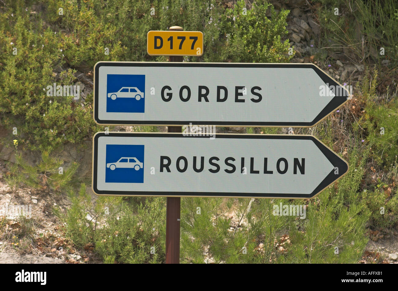 Sign to Gordes and Roussillon, Vaucluse Provence Southern France, May ...