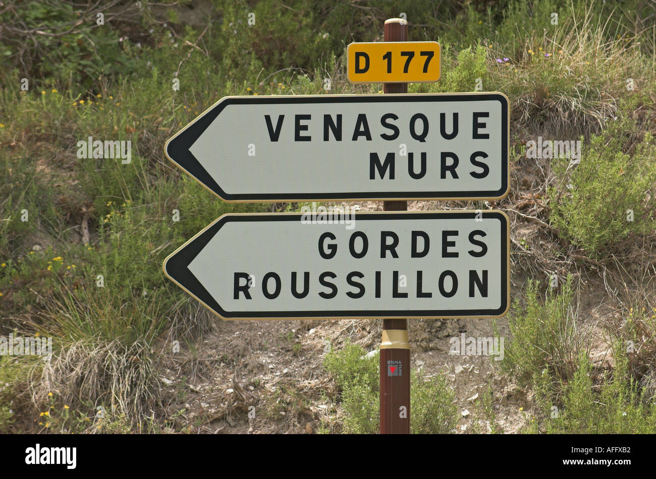 Sign to Gordes and Roussillon, Vaucluse Provence Southern France, May ...