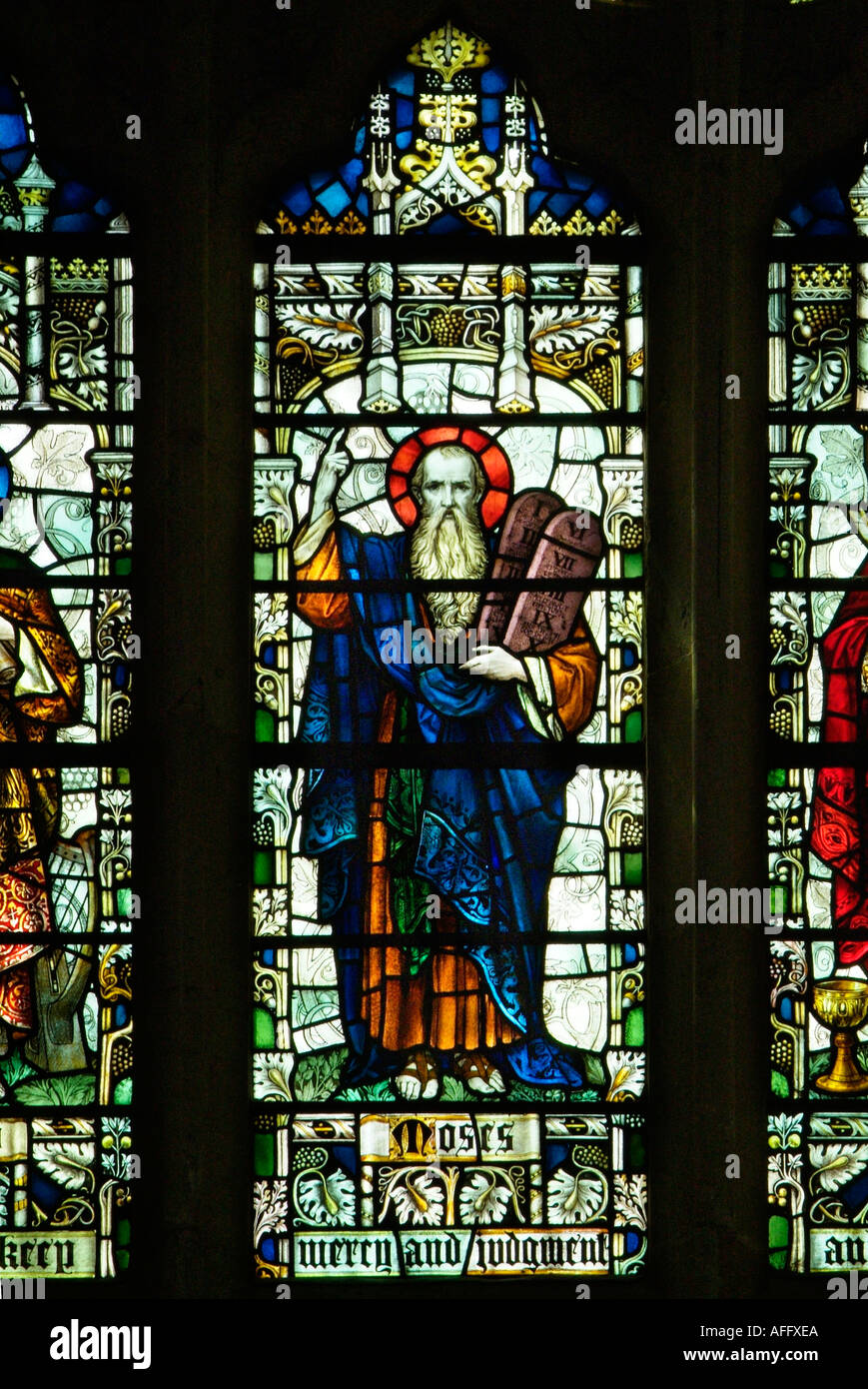 Stained glass window Moses Exeter Cathedral England UK United Kingdom ...
