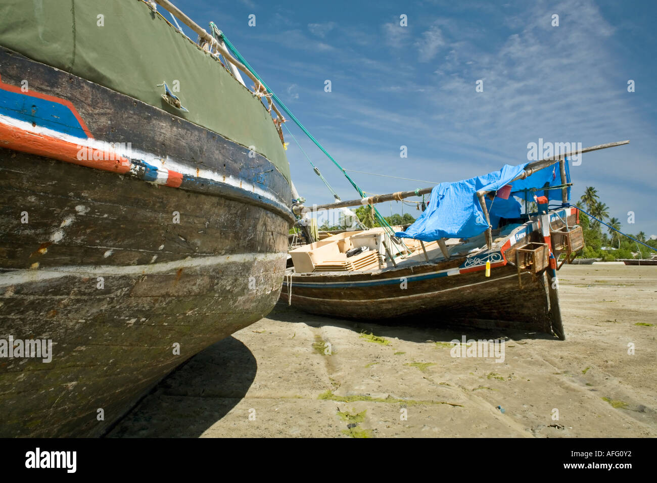 Traditional dhows on the beach at Mkokotoni, Zanzibar Stock Photo - Alamy