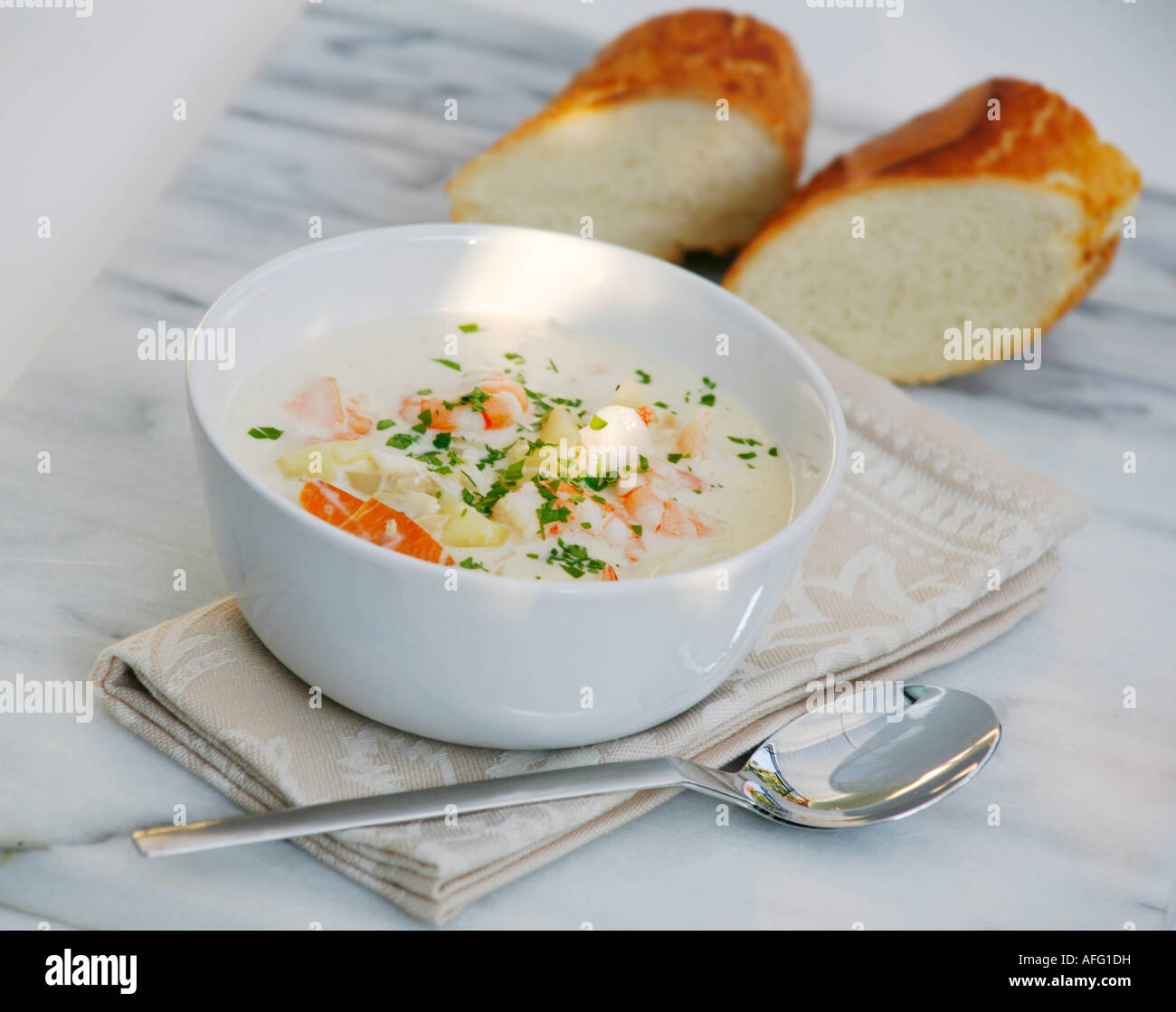 Smoked Fish and Prawn Chowder Stock Photo - Alamy