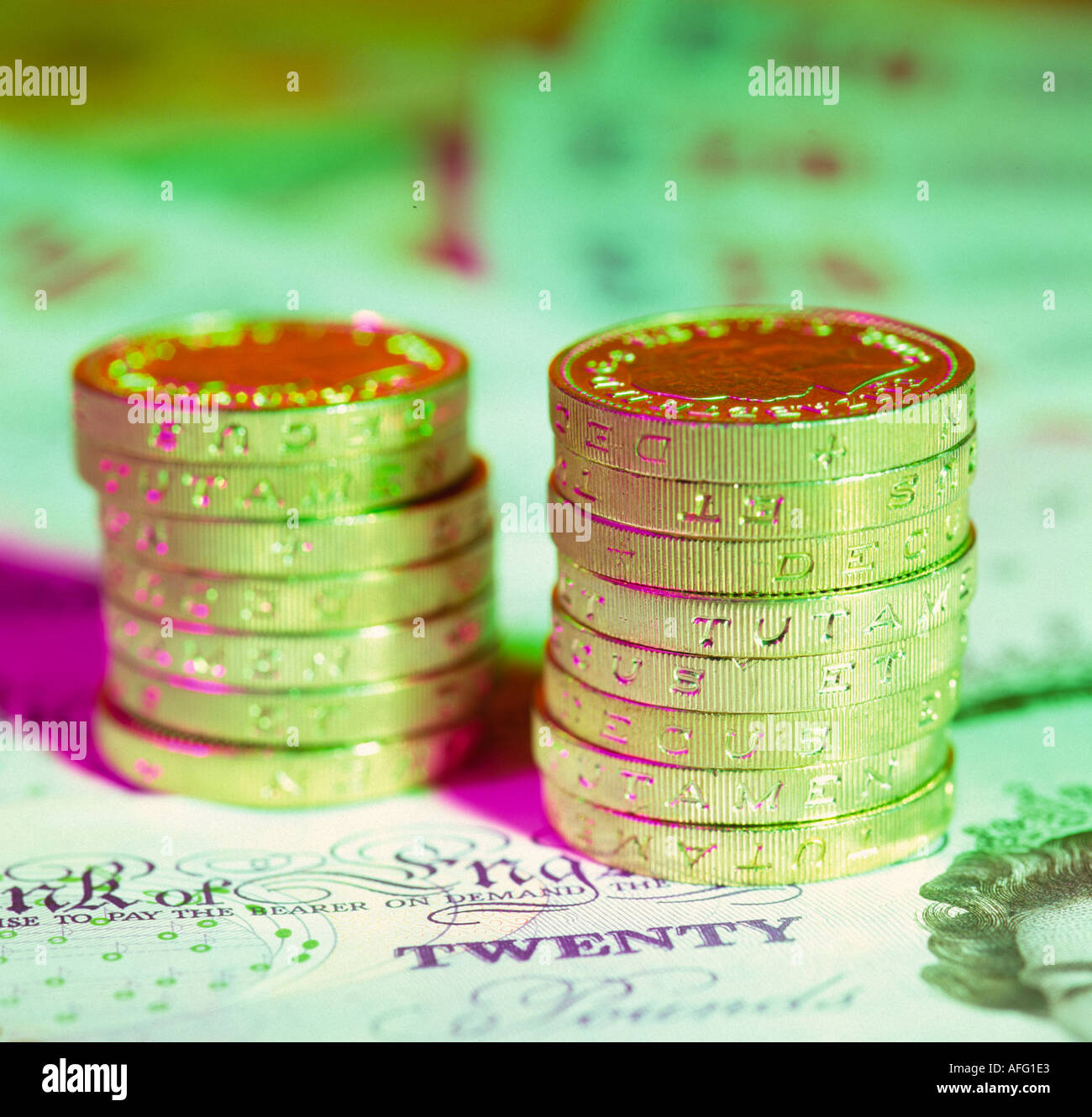 sterling notes and coins Stock Photo - Alamy