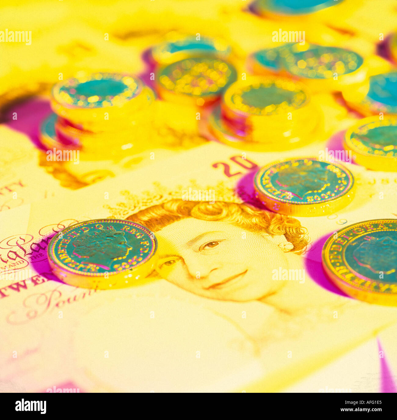 British sterling pound notes and coins Stock Photo - Alamy
