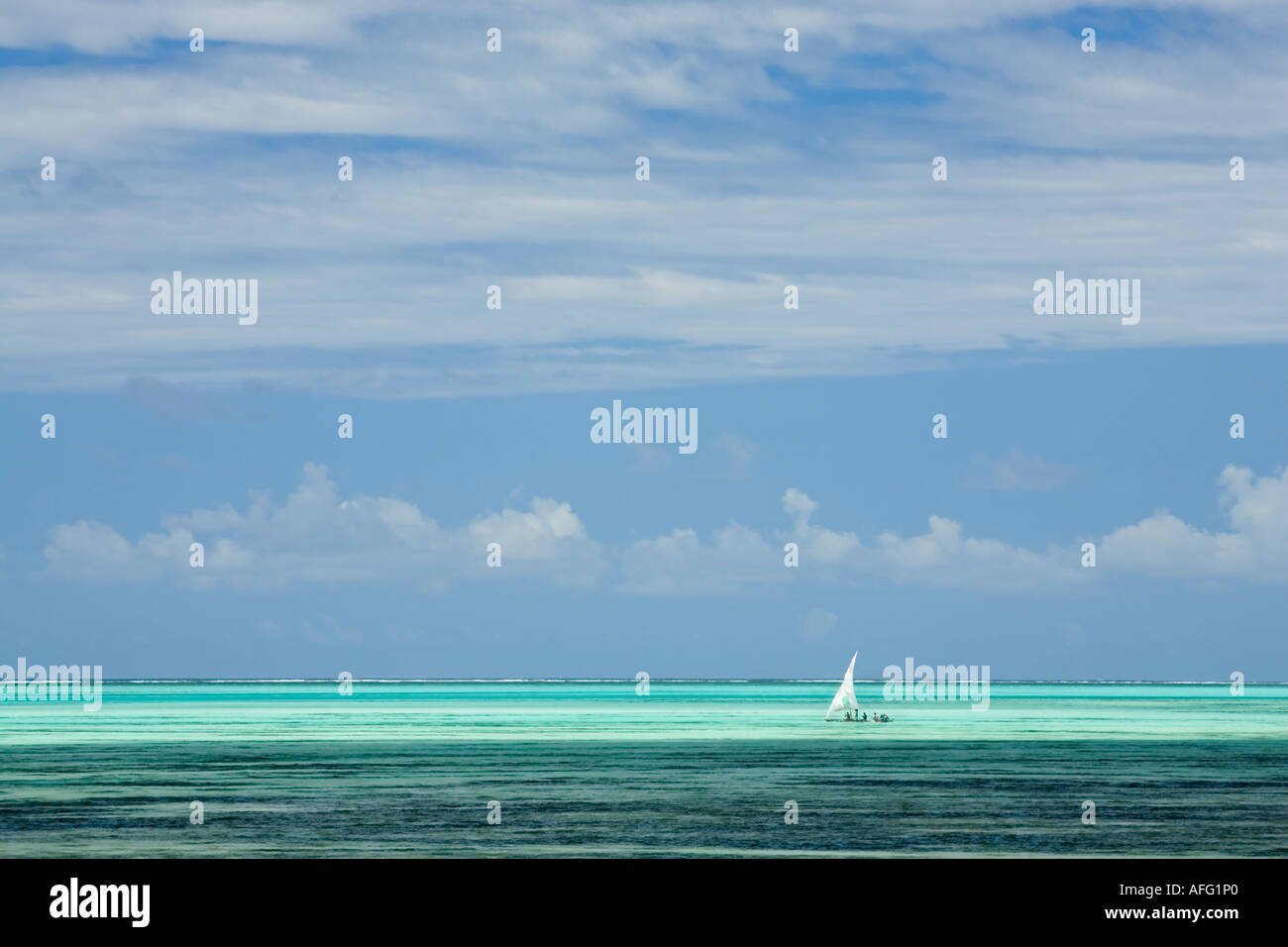 Traditional East African Dhow sailing on the Indian Ocean, Jambiani ...
