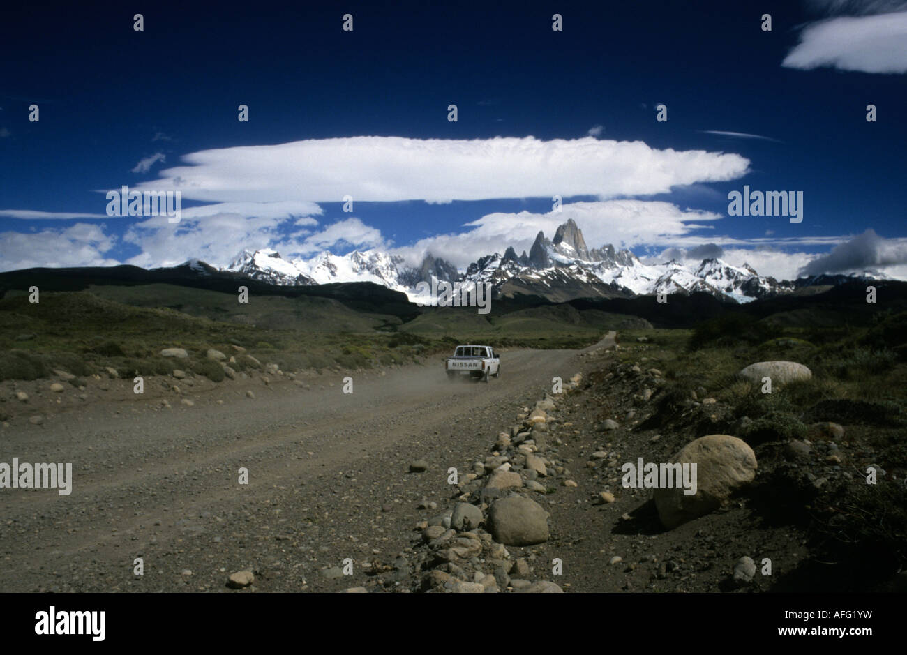 Truck on the road to Fitz Roy Stock Photo - Alamy