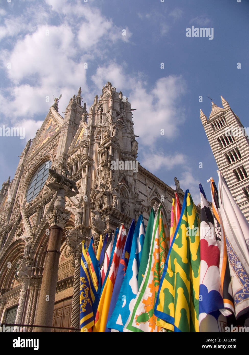 Colorful flags and the Duomo Siena Italy Stock Photo - Alamy
