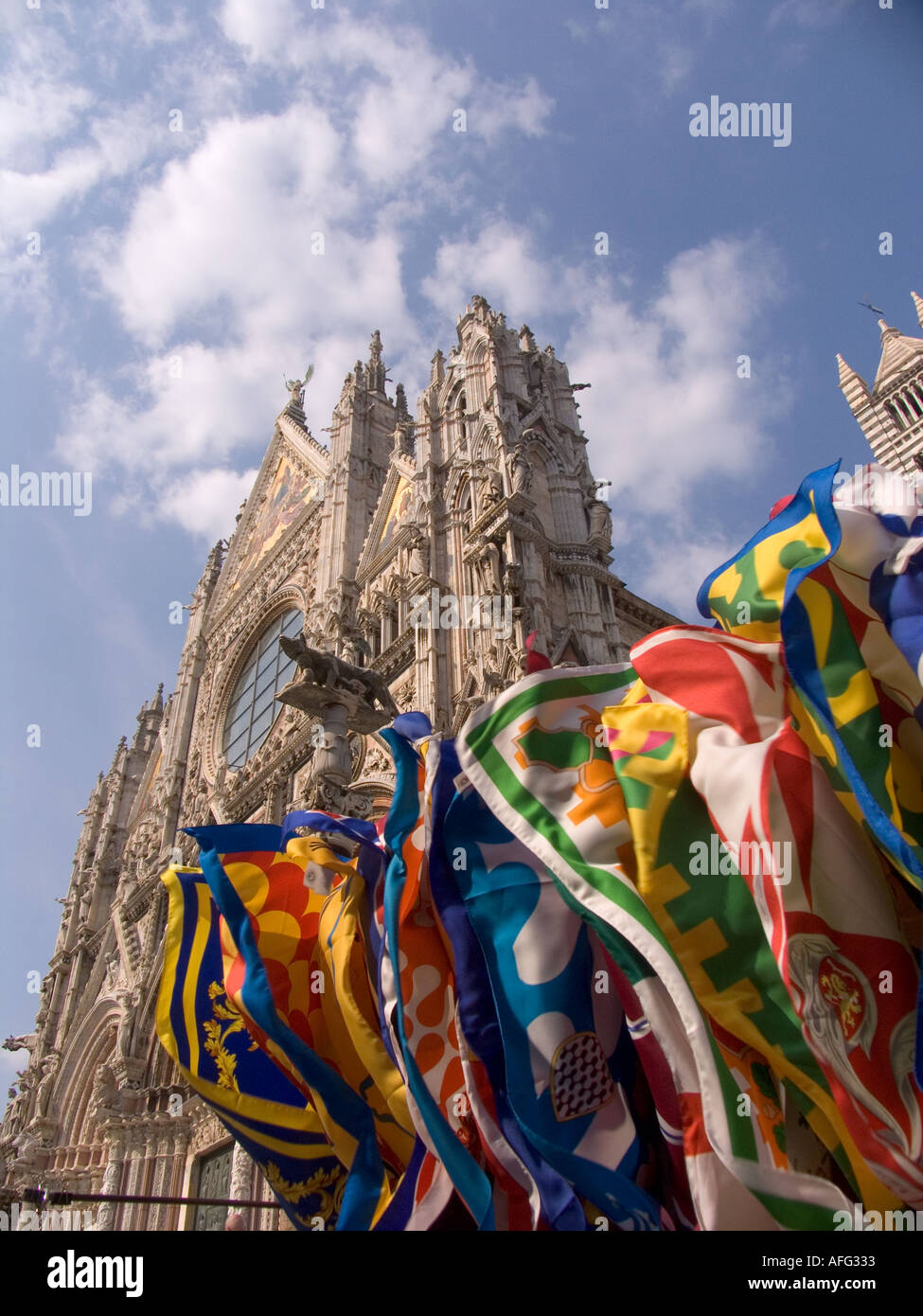 Colorful flags and the Duomo Siena Italy Stock Photo - Alamy