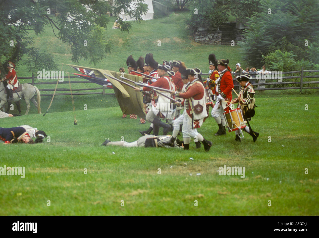 American revolutionary war reenactors prepare for mock combat at Edward ...