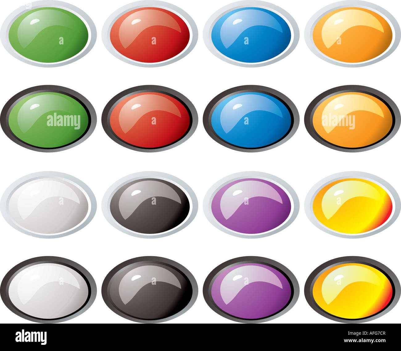 Illustration of a collection of colored buttons with two bevel color ...