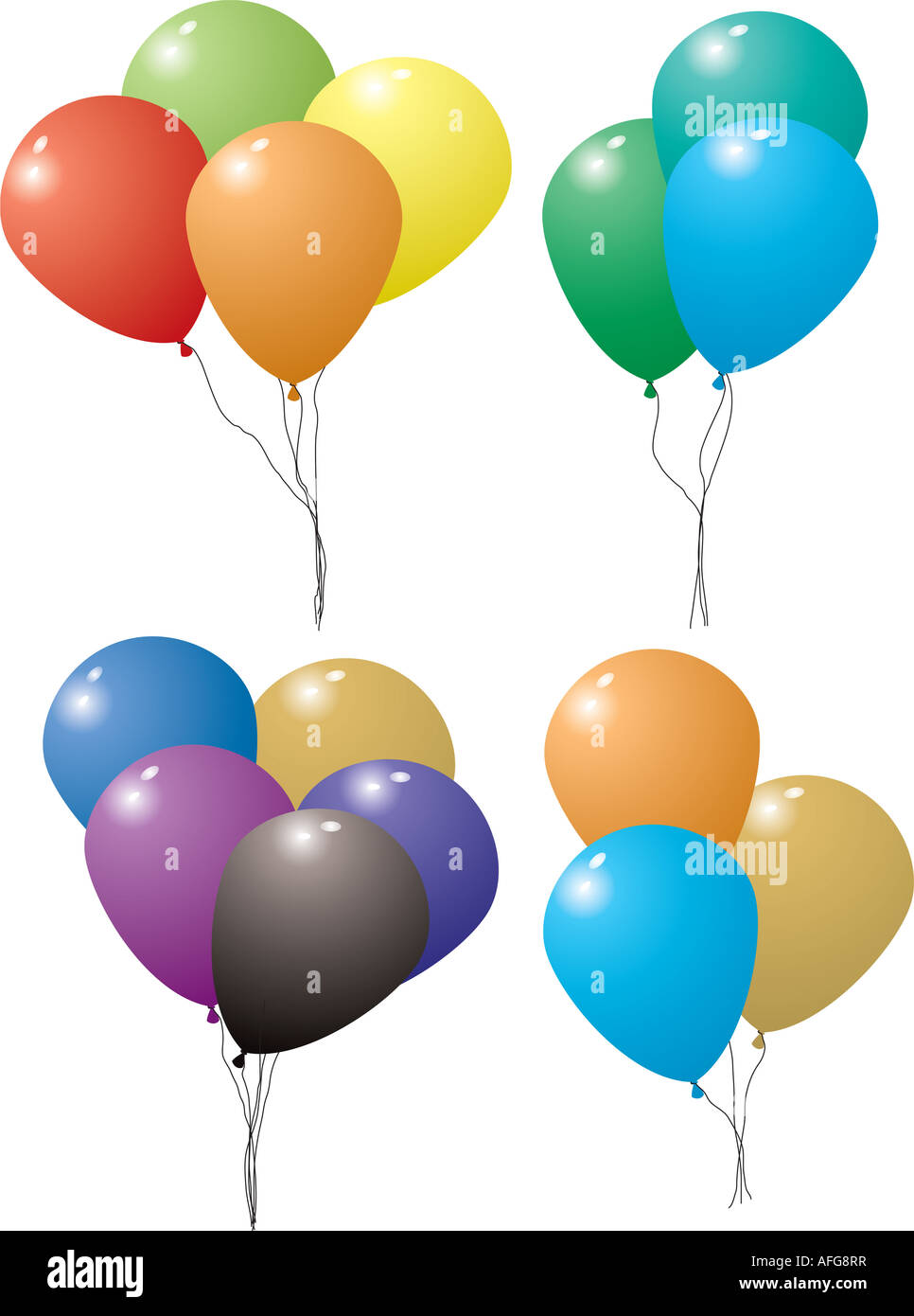 Collection of different colored balloons in four set tied together with ...