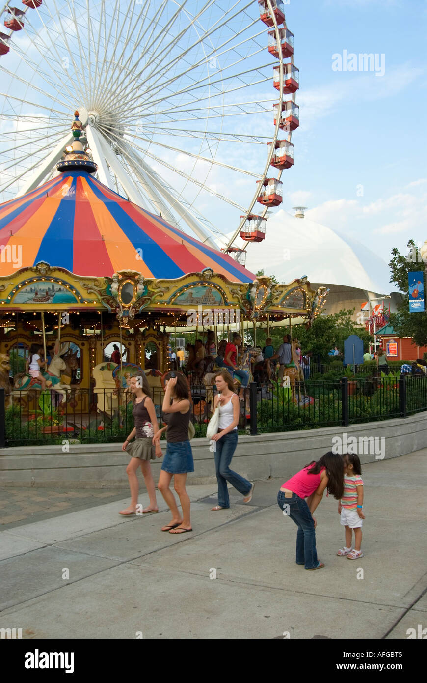 Chicago Navy Pier Carousel & Ferris Wheel Stock Photo - Alamy