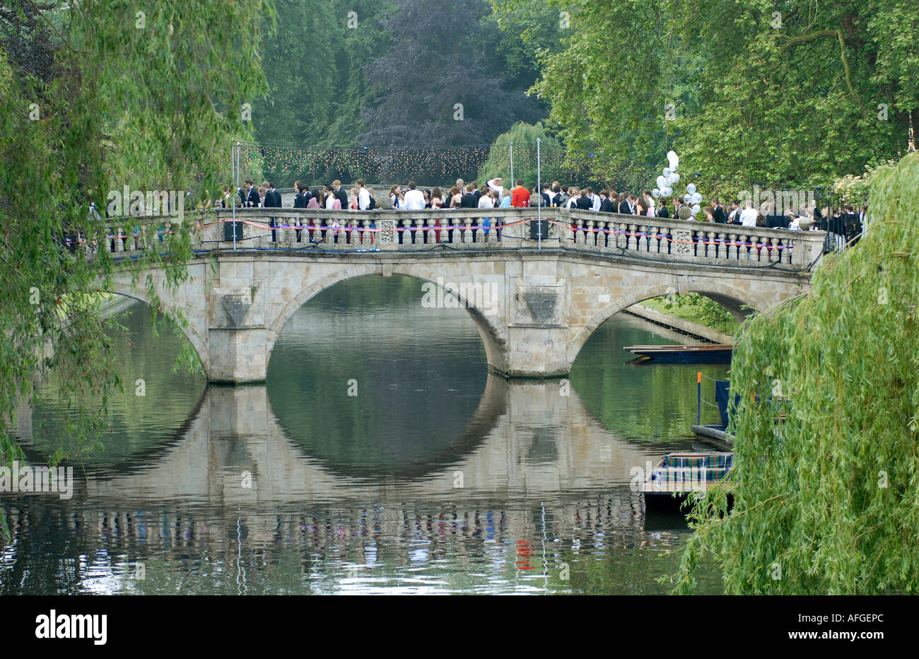 Clare College Bridge occupied by revellers from the May Ball Stock ...