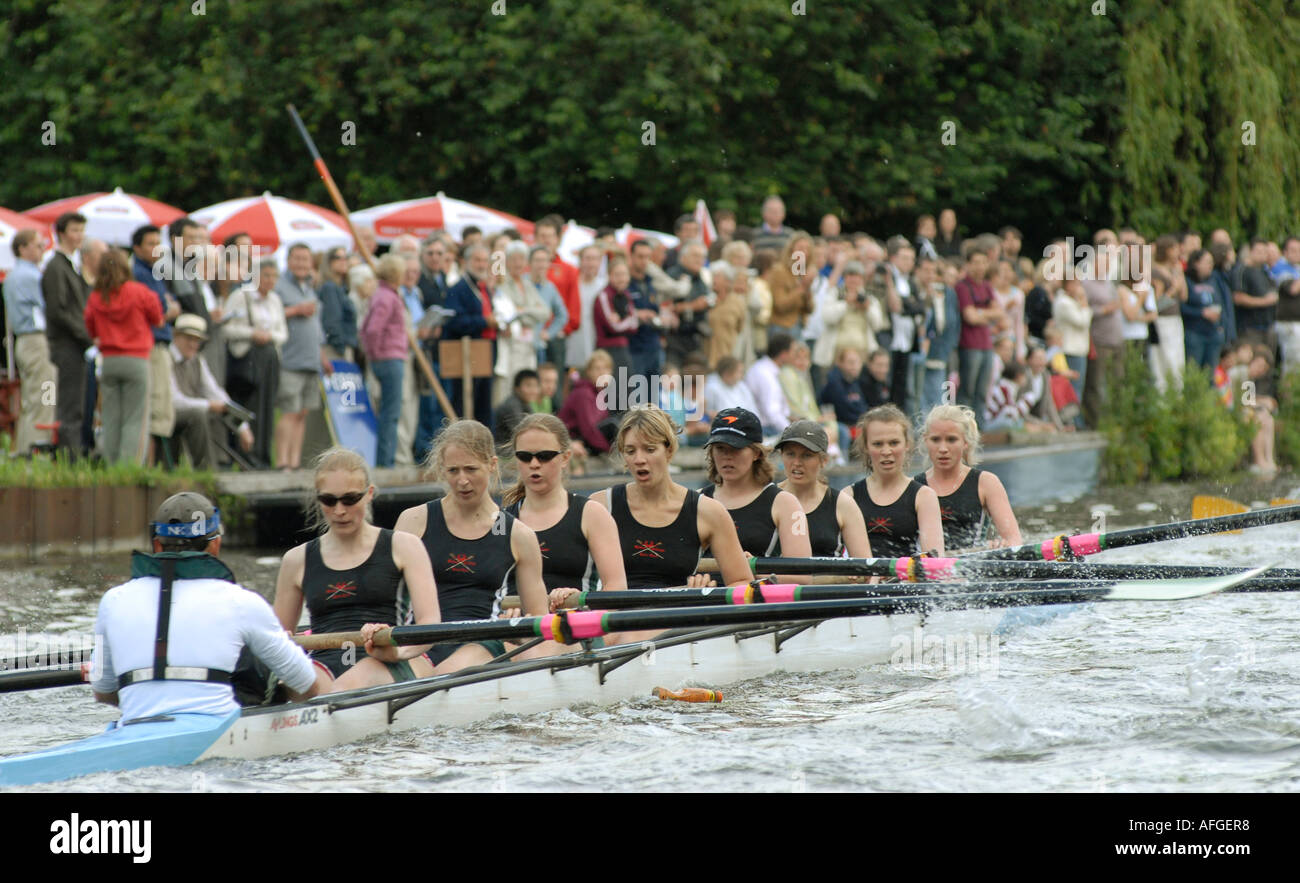 Clare College Ladies Boat passing the Plough during the May Bumps race ...