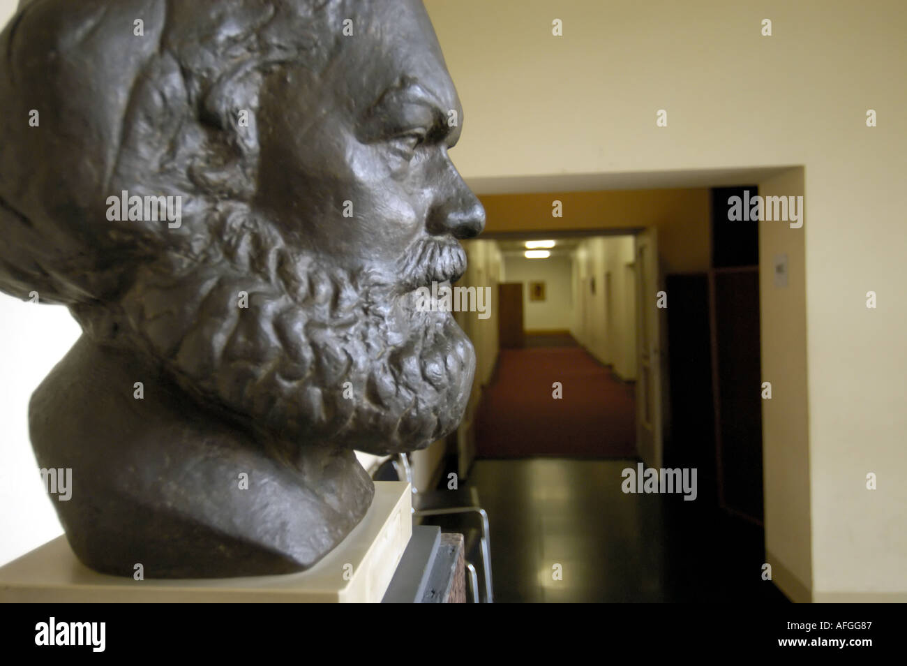 Bust of Marx and office corridors in STASI museum in former East Berlin ...