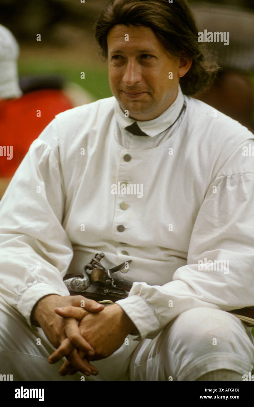 American revolutionary war reenactors prepare for mock combat at Edward ...