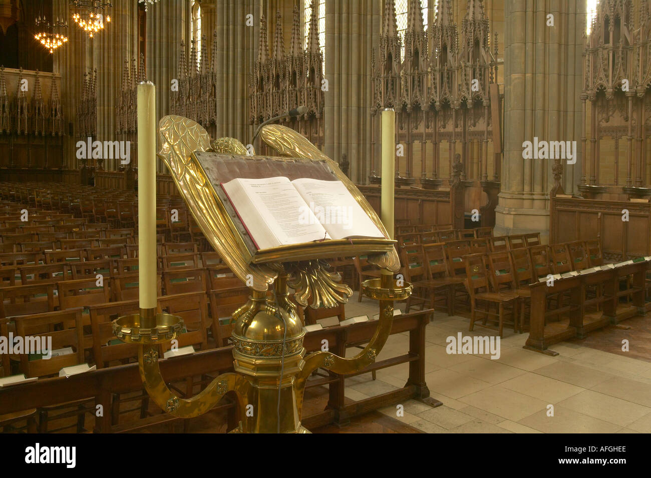 View from behind the brass eagle lectern in Lancing College Chapel ...