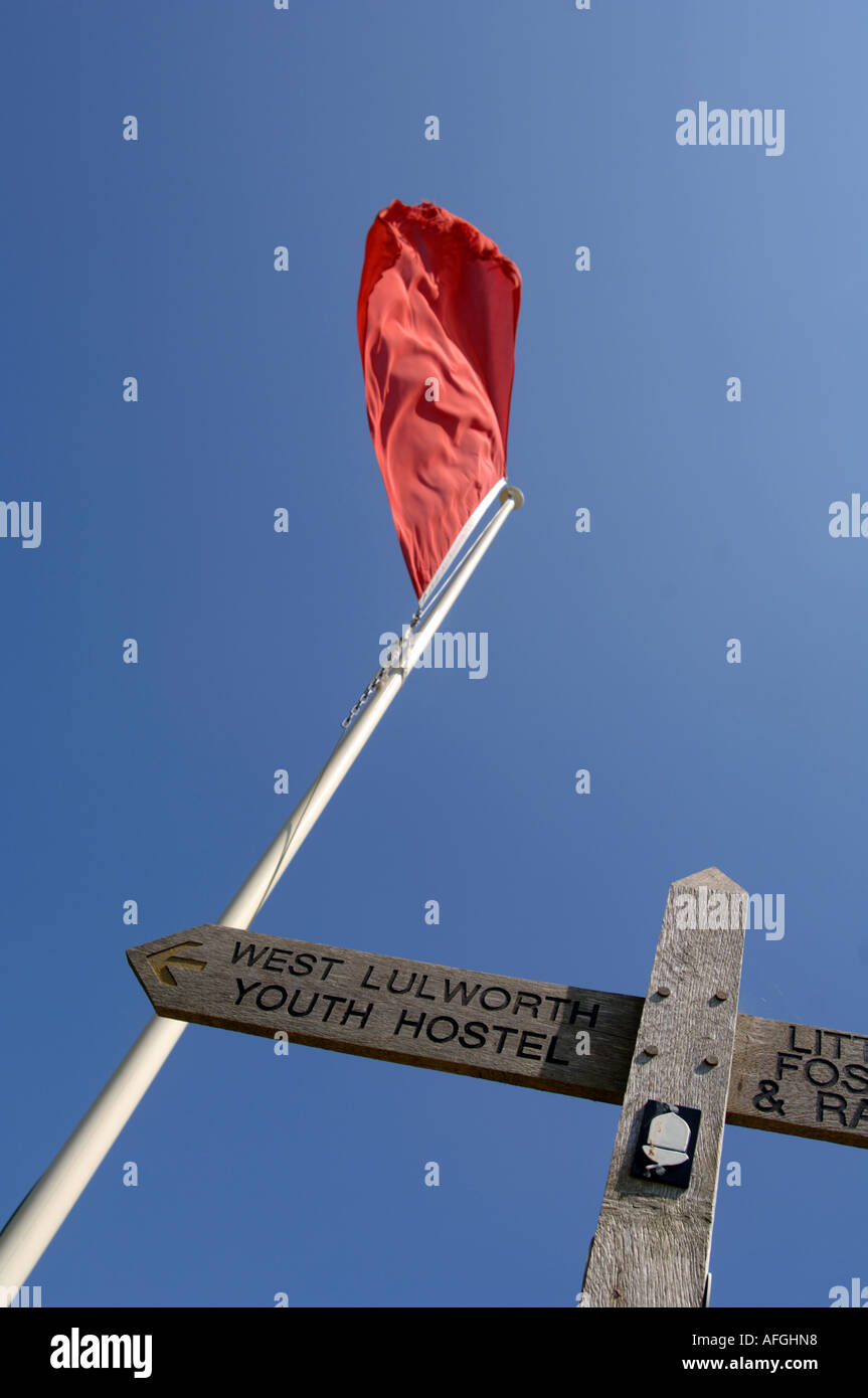 Red flag, Military firing range at Lulworth in Dorset Britain UK Stock ...