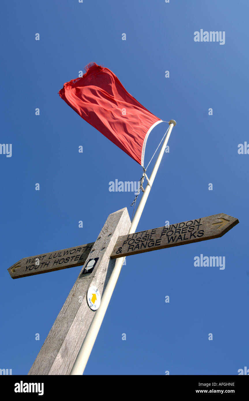 Red flag, Military firing range at Lulworth in Dorset Britain UK Stock ...