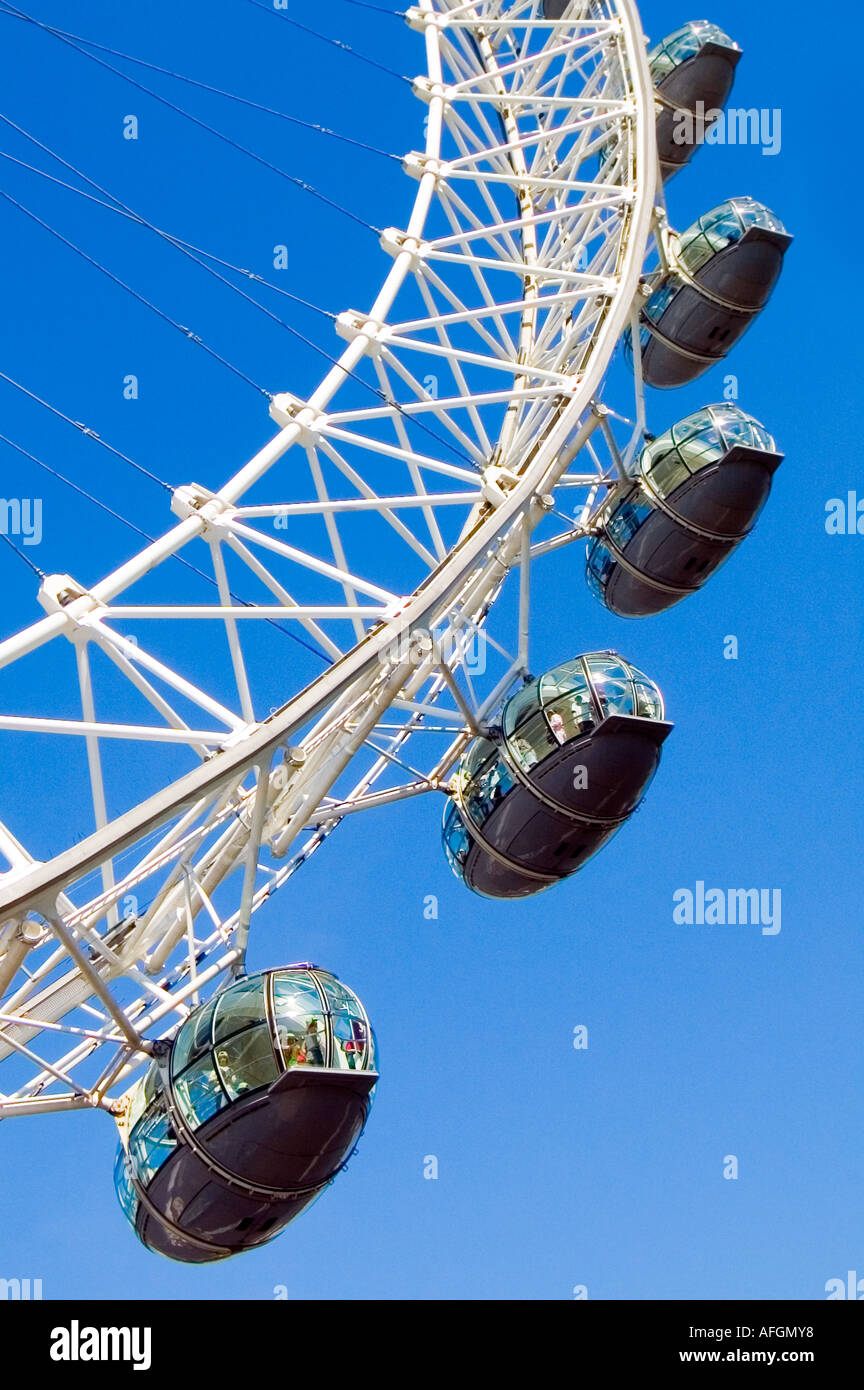 Close up view of pods on the London Eye on the South Bank of the Thames ...
