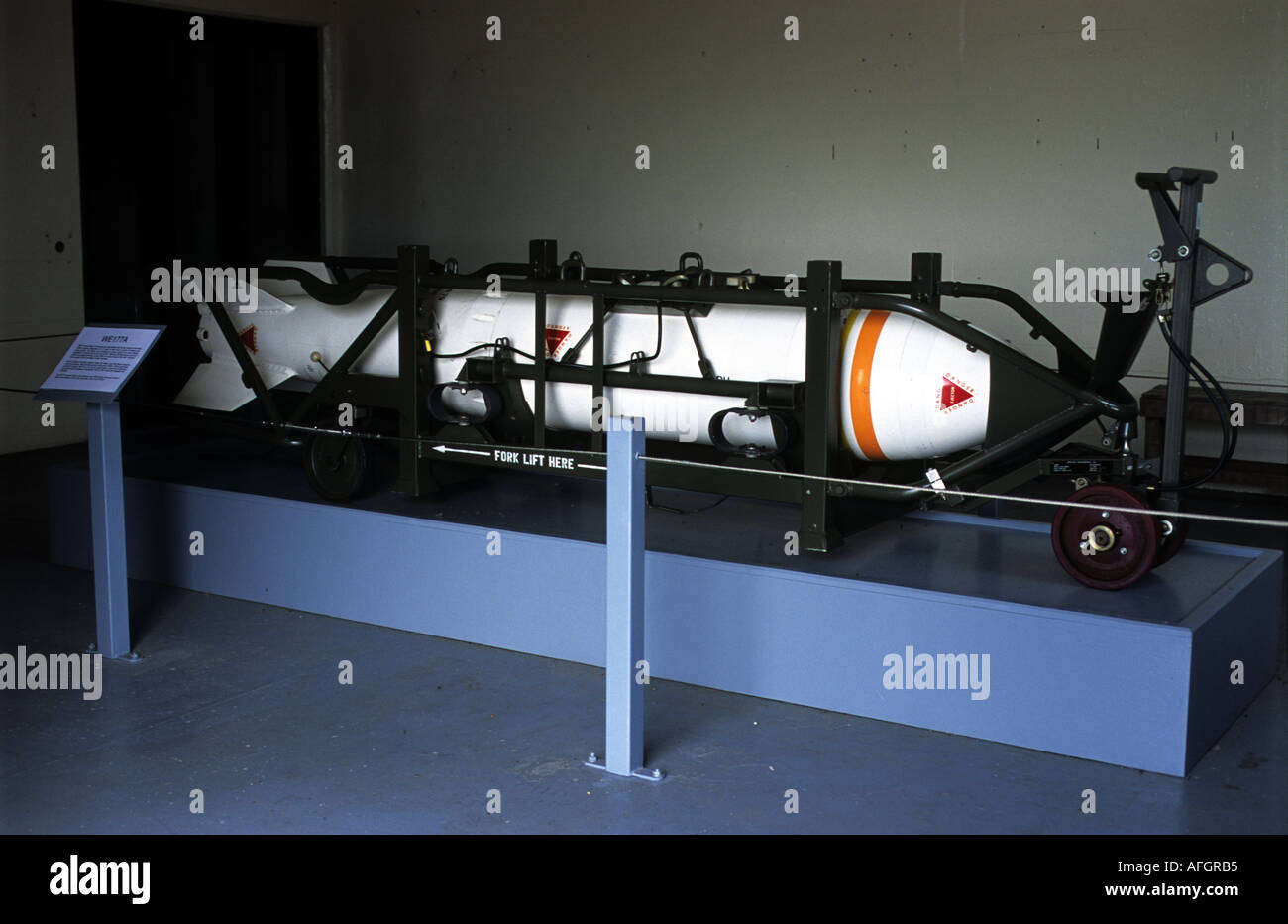 A WE177A parachute retarded free fall nuclear weapon on display at ...